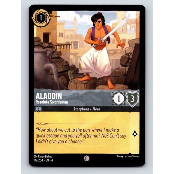 Disney | Games | Basic Aladdin Hp 3 Resolute Swordsman Attack Rarity Yellow Disney Lorcana ...